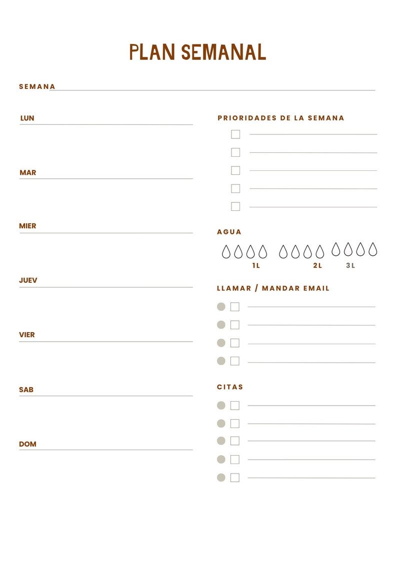 Plan Semanal | Weekly Planner (spanish) | Plan for the Week (spanish ...