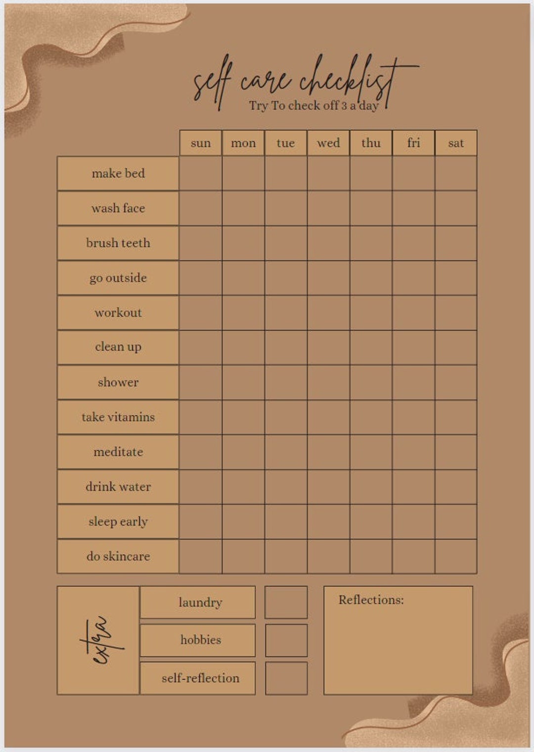 Self Care Check List - Etsy