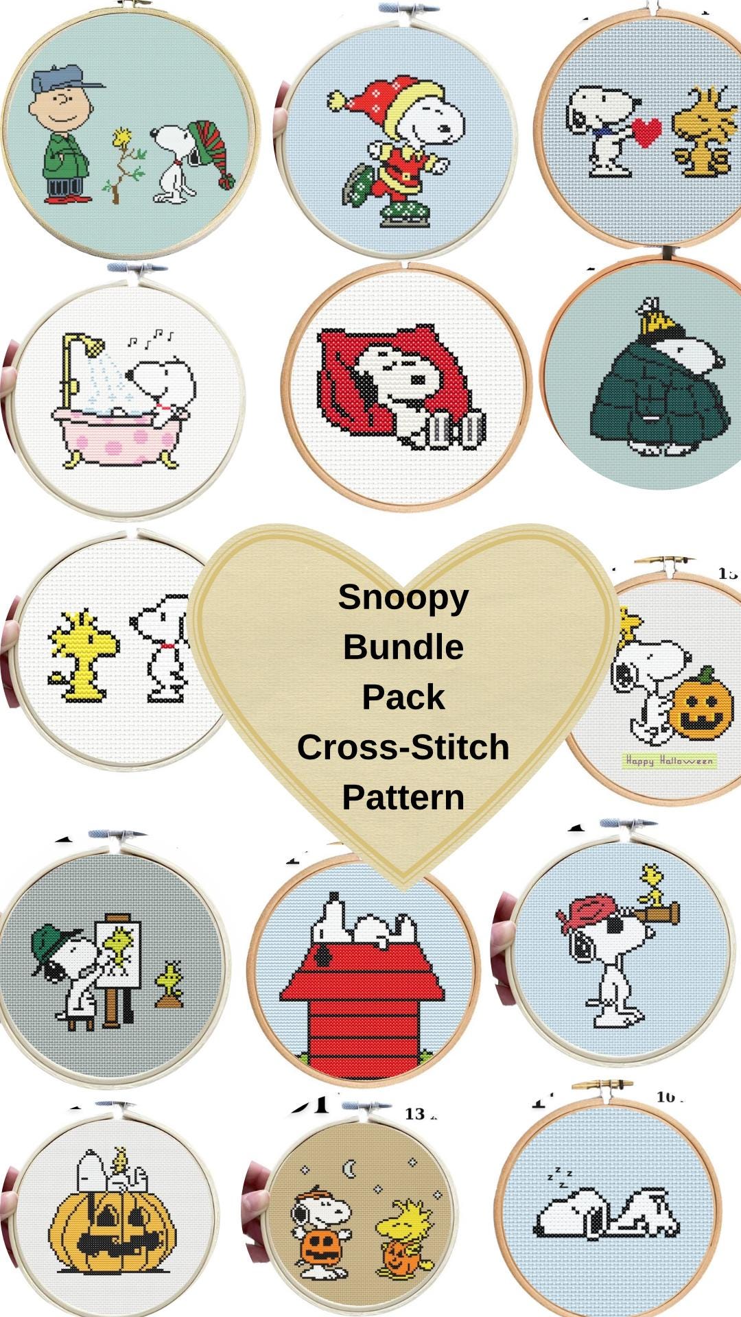 SNOOPY Beginner Cross Stitch Pattern Super Bundle Pack, PDF Files ...