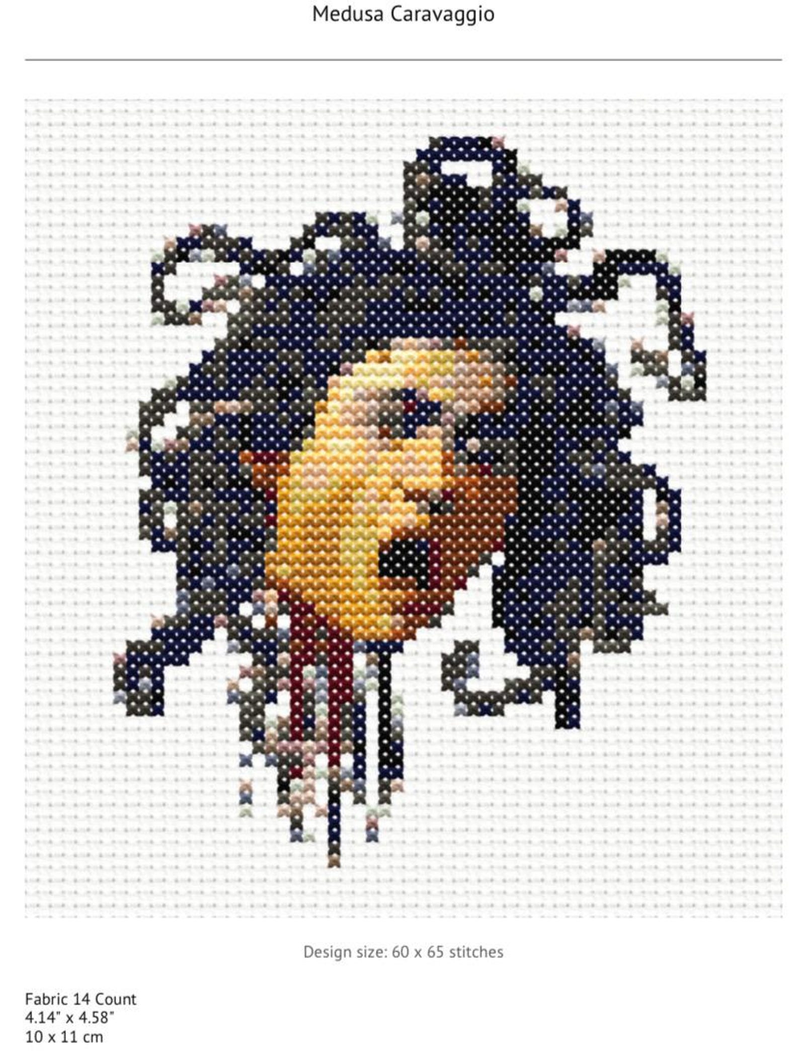 Medusa by Caravaggio Cross Stitch Pattern, Miniature Embroidery PDF ...