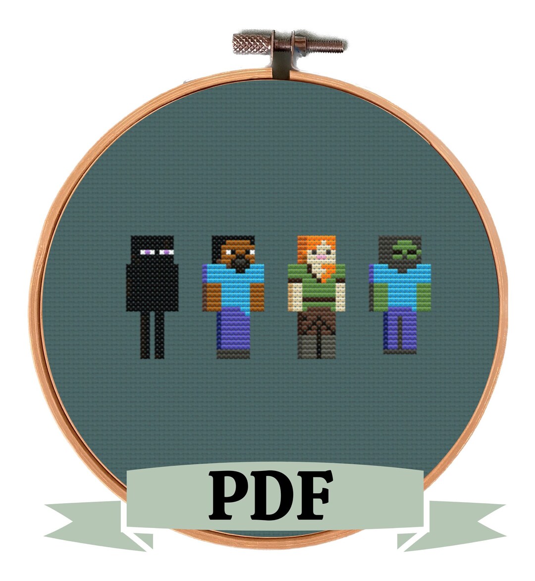 Minecraft Characters Cross Stitch Pattern, Steve Creeper Enderman ...