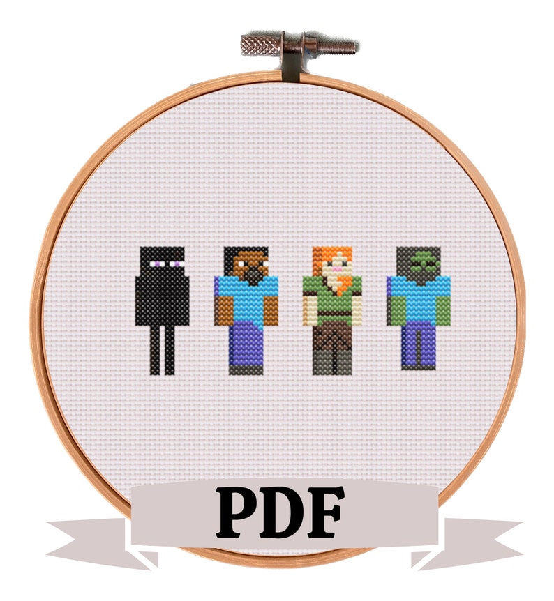 Minecraft Characters Cross Stitch Pattern, Steve Creeper Enderman ...