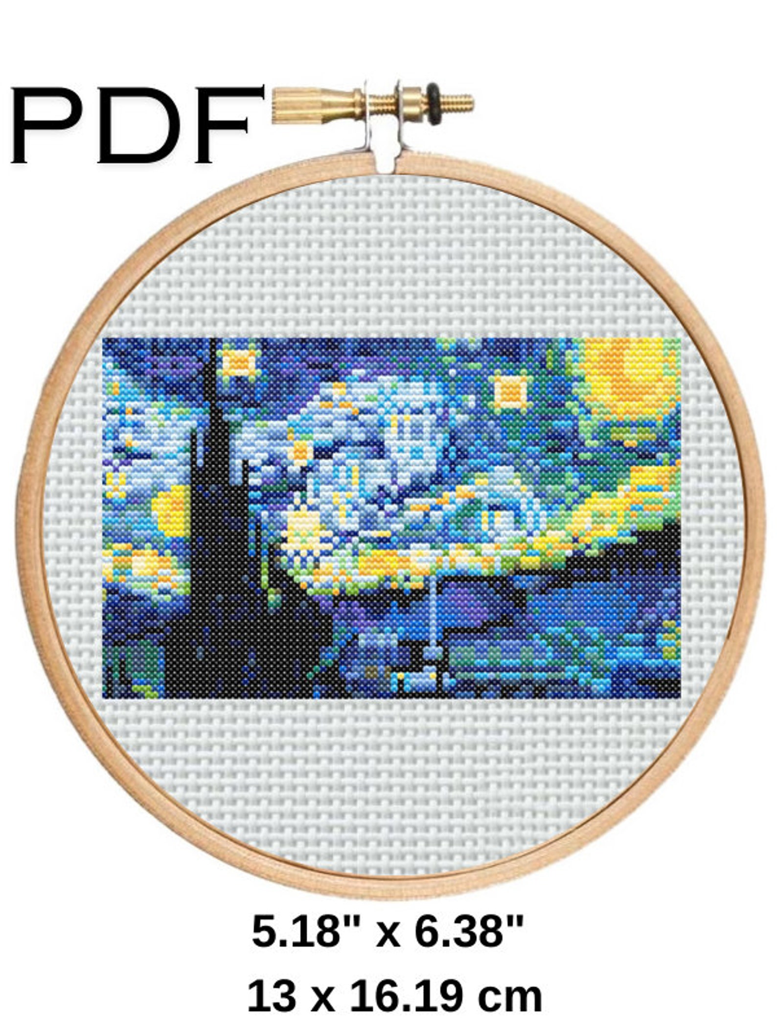 Tiny Van Gogh Starry Night, Miniature Art Cross Stitch Pattern, Easy ...