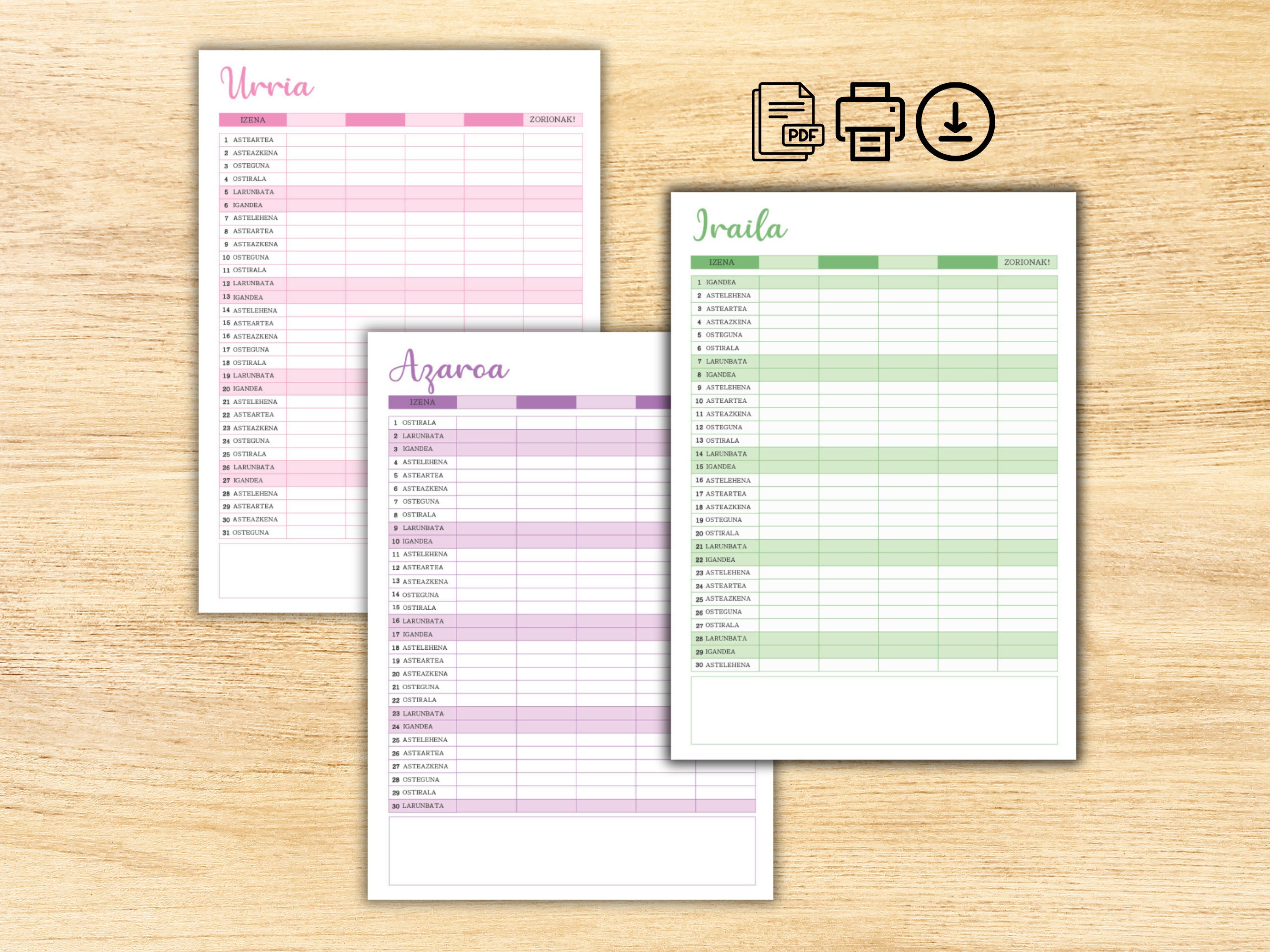Family Calendar 2024 in Basque A3 / Euskarazko 2024 Urteko A3 Famili ...