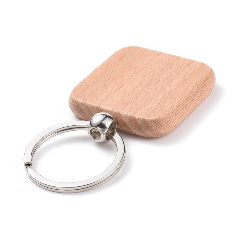 10 X Square Wooden Keychain Blank With Steel Key Ring - Etsy