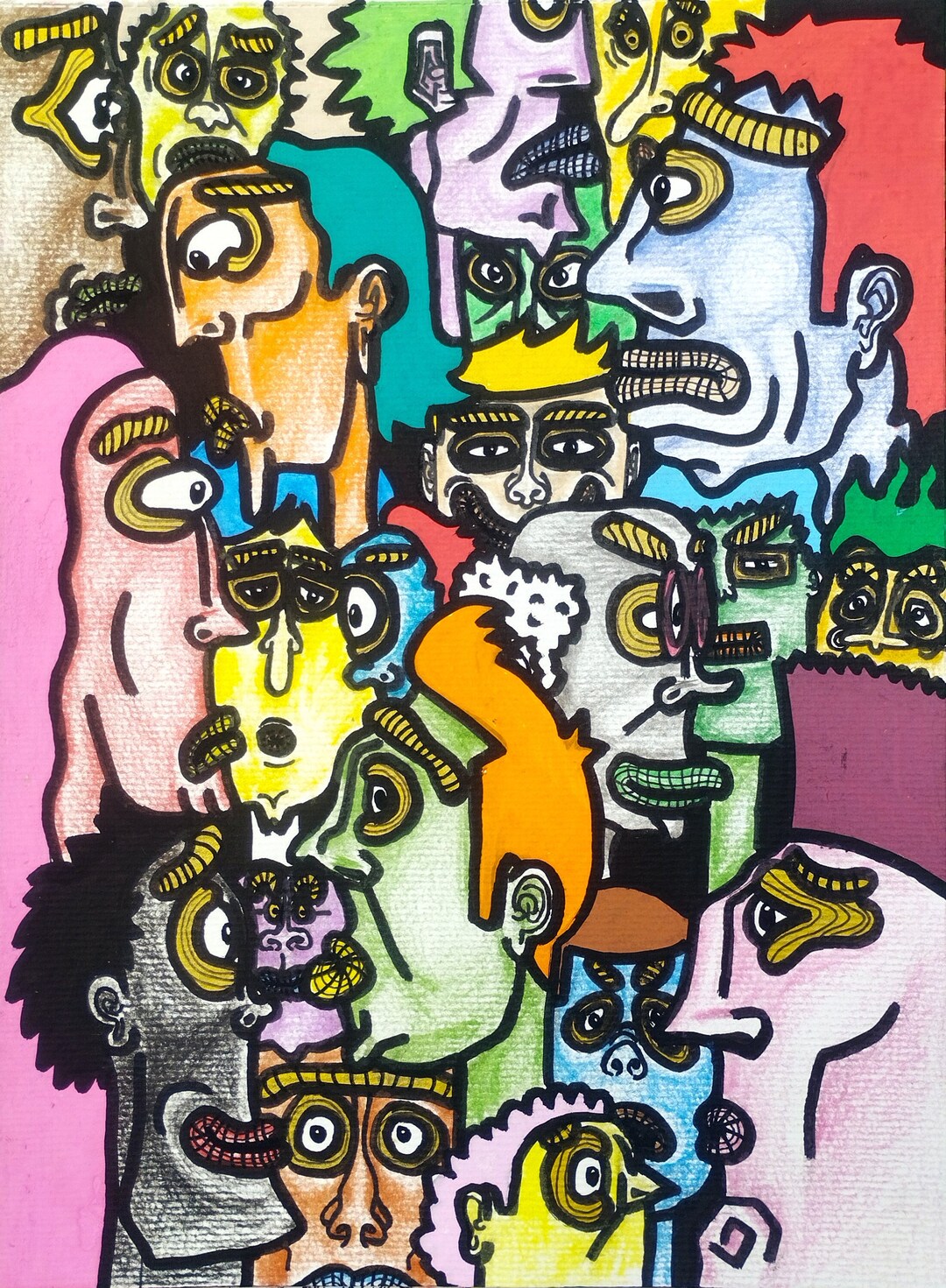 Original Illustration Drawing Pencil Crowd - Etsy