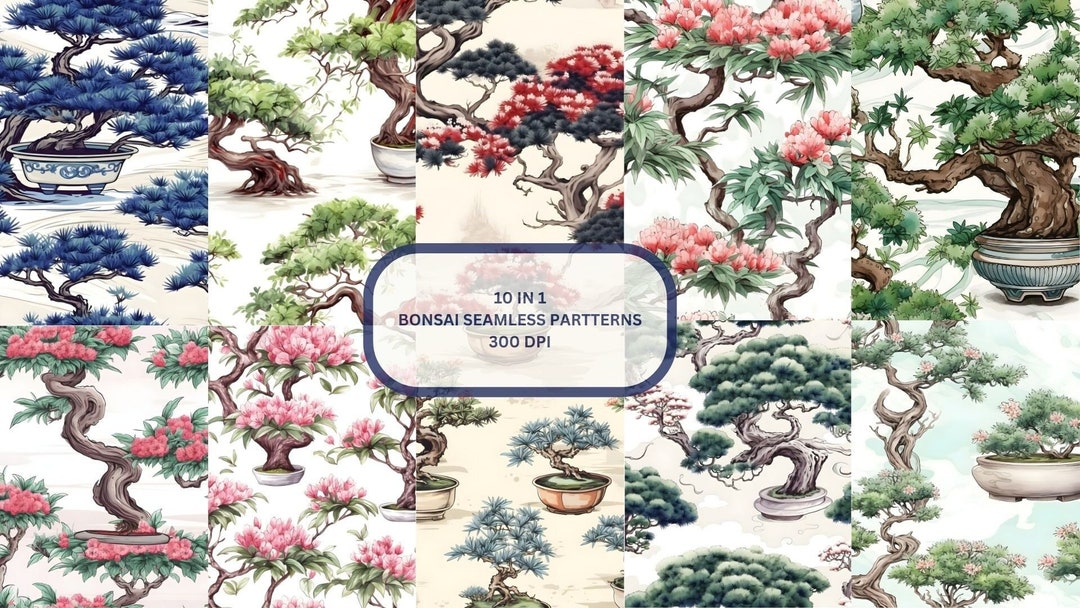 Nature's Palette Pack: 10-in-1 Bonsai Watercolour Seamless Patterns for ...