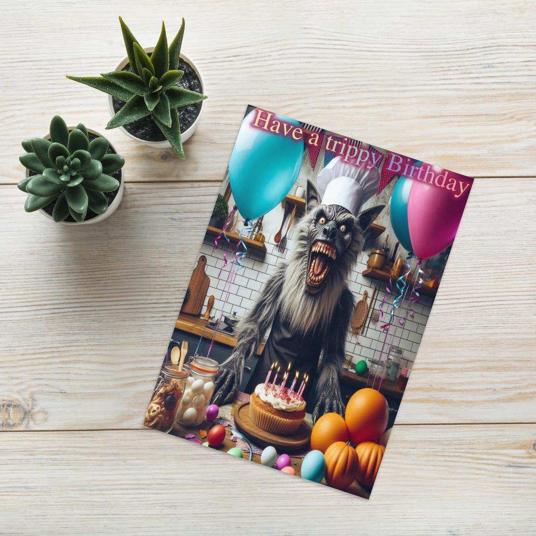 Werewolf Trippy Birthday Greeting Card, Trippy, Unique, Print ...