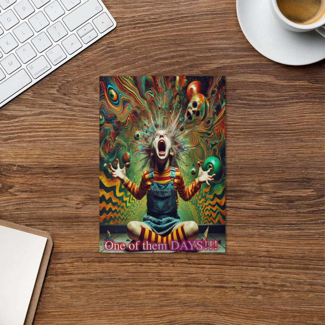 SCREAMING Trippy Mad Child GREETING CARD, Trippy, Unique, Print ...