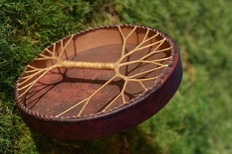 Tree of Life Shamanic Drum, Deer Hide Ash Wood, Spiritual Meditation ...