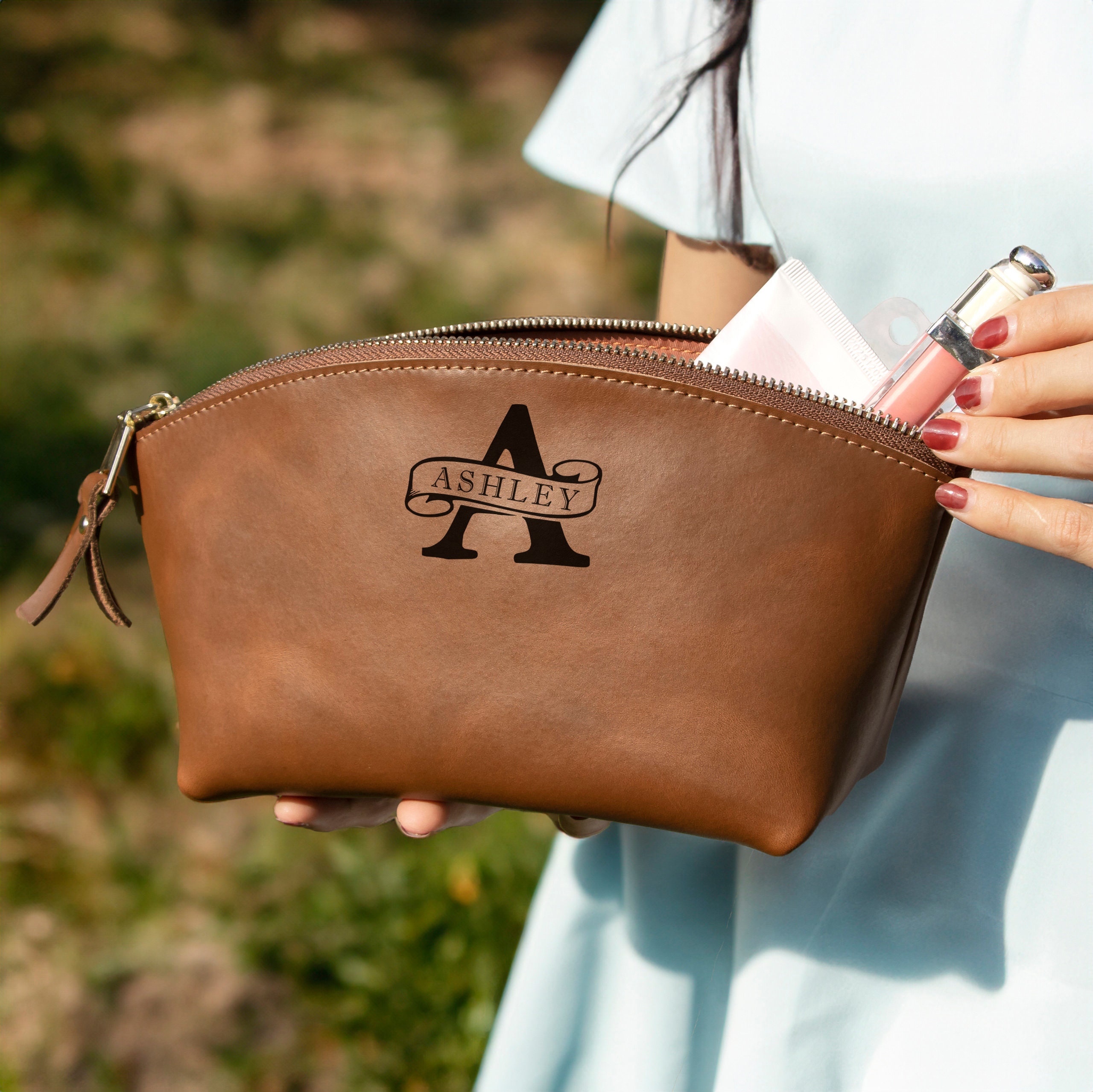 Personalized Leather Makeup Bag, Custom Bridesmaid Gift,Сustom Initial ...