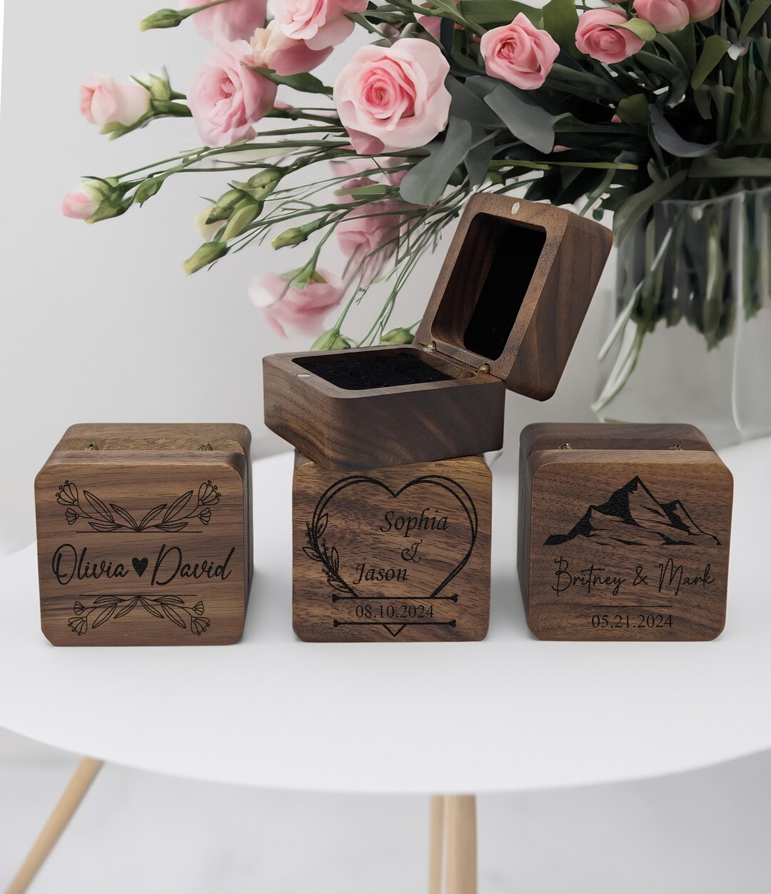 Custom Wooden Wedding Ceremony Ring Box, Personalized Engraved ...