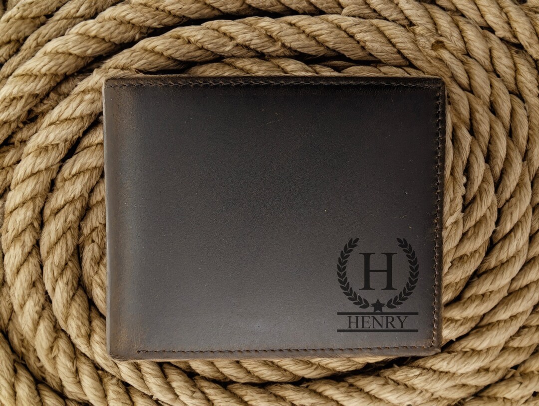 Personalized Leather RFID Wallet, Engraved Genuine Leather Custom ...