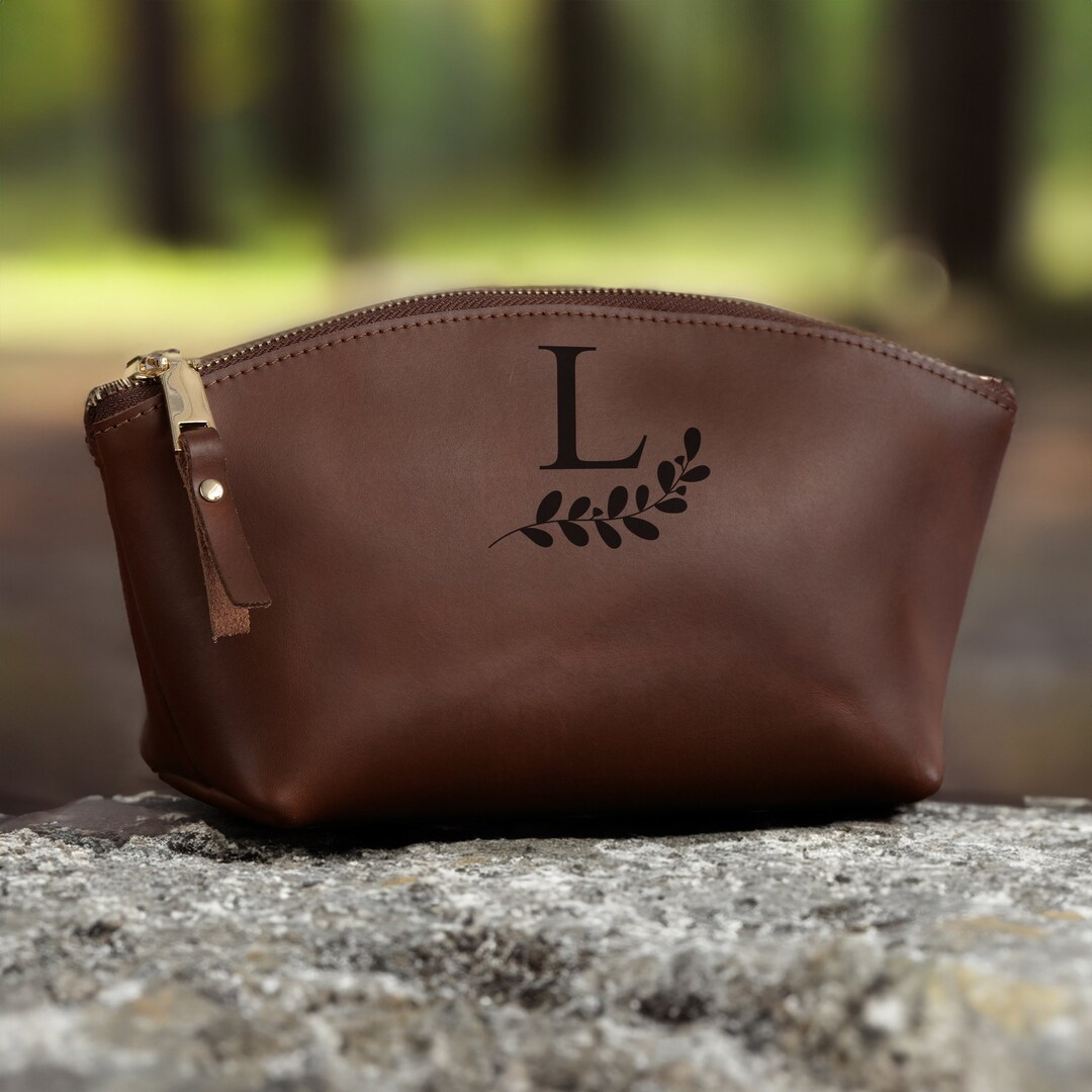 Personalized Leather Makeup Bag, Сustom Leather Makeup Bag Bridesmaid ...