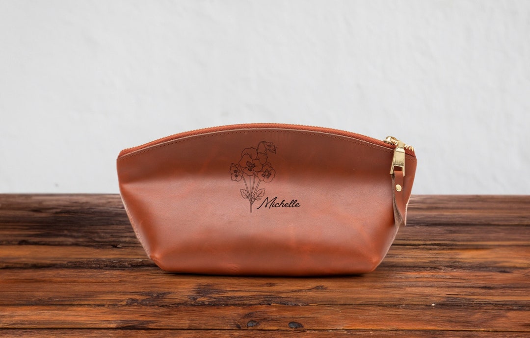 Personalized Leather Makeup Bag, Custom Bridesmaid Gift, Genuine ...