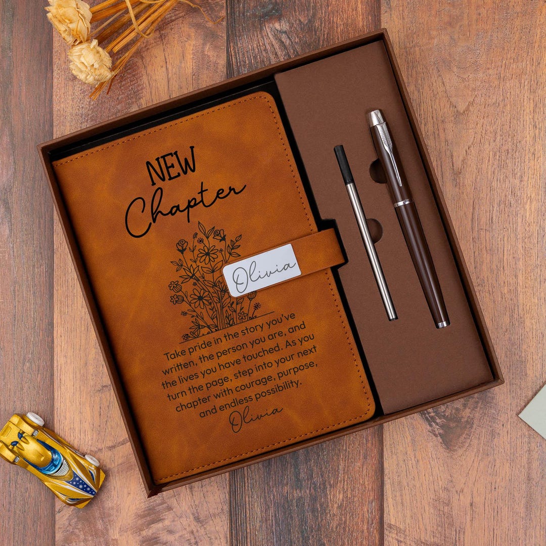 New Chapter Journal, Personalized Engraved Leather Notebook Set With ...
