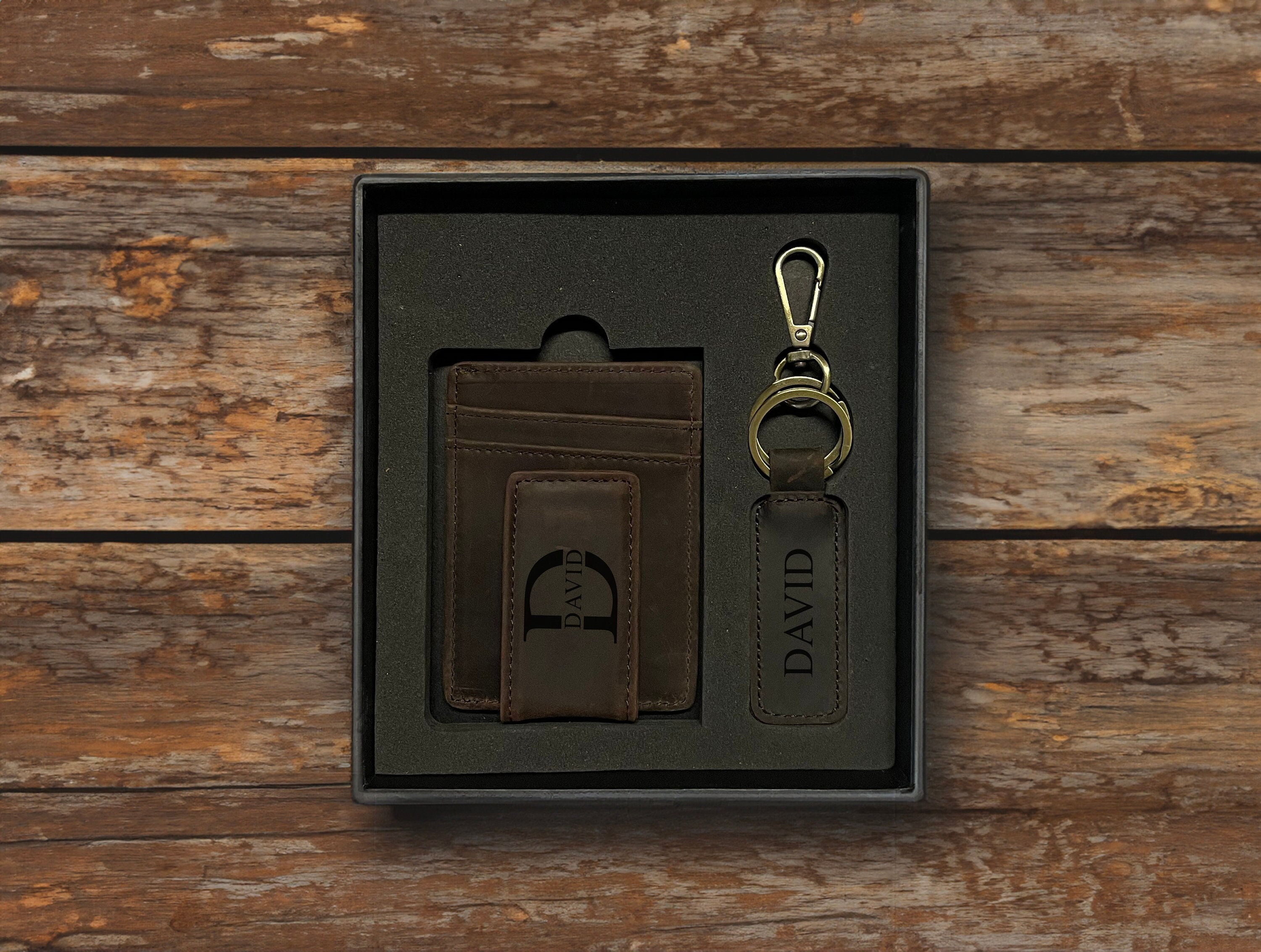 Personalized Leather Money Clip and Keychain Set: RFID Slim Wallet - Etsy
