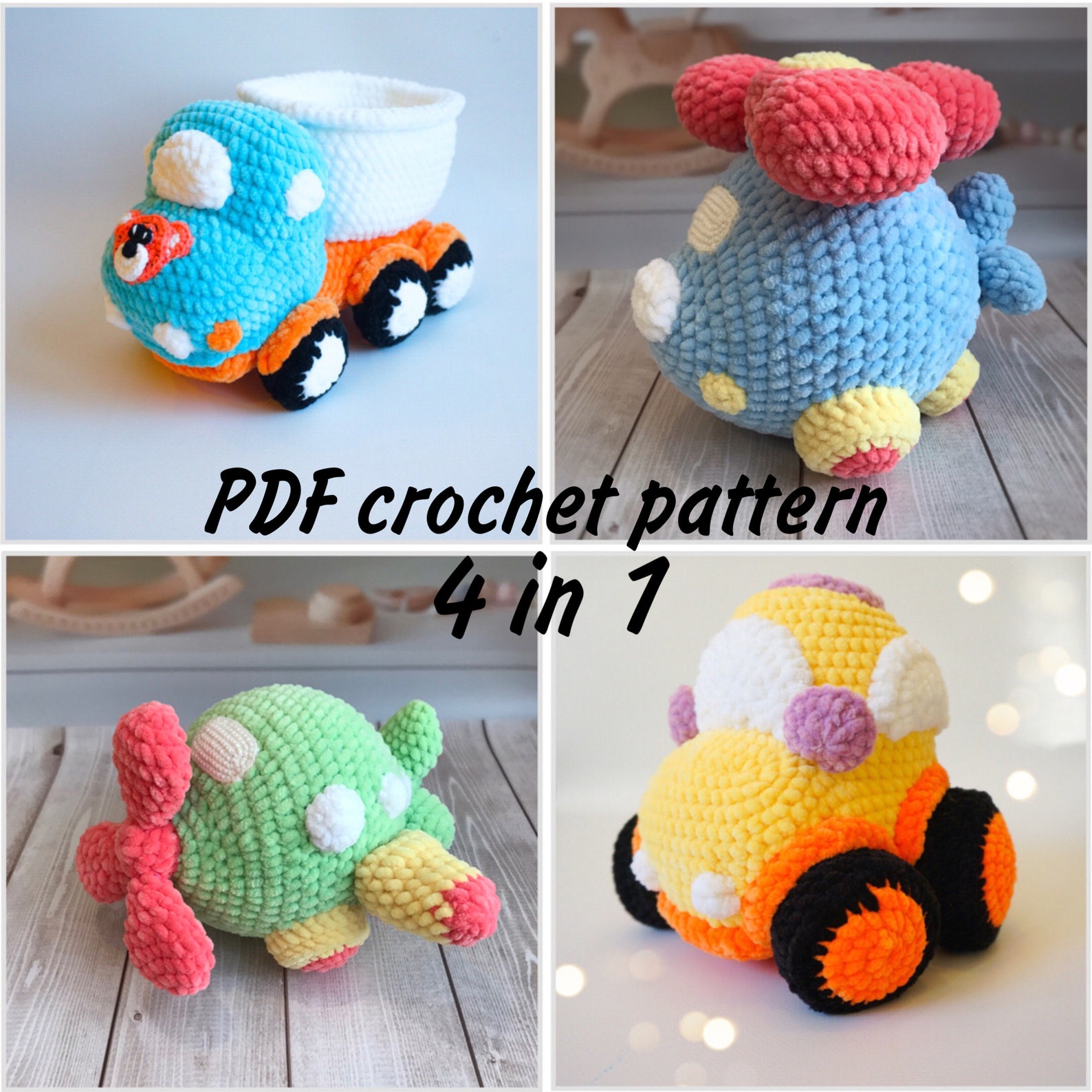 Crochet Pattern Transport / Cute Plush Helicopter / Plane / Car / Truck ...