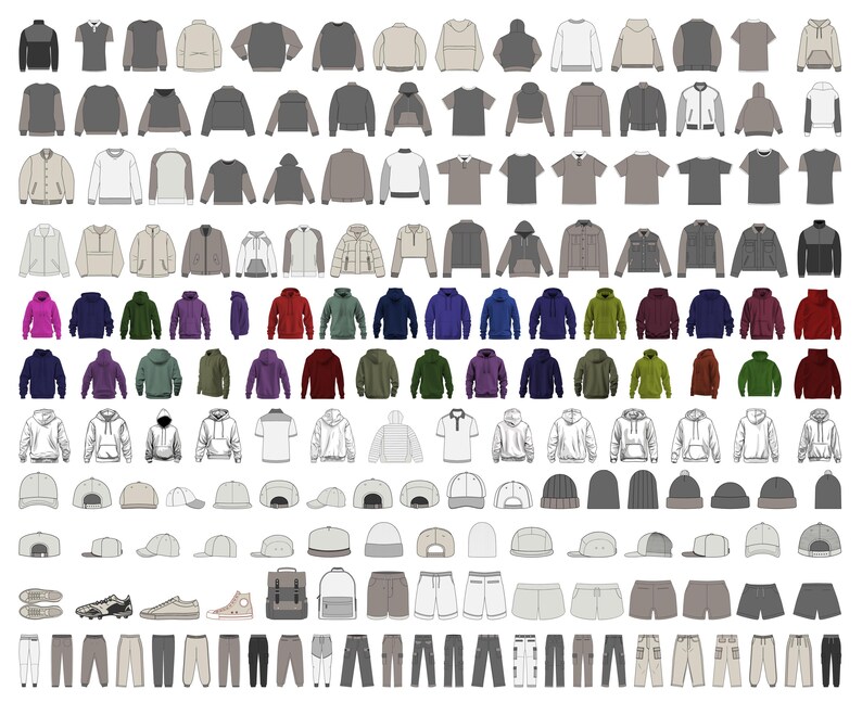 Streetwear Mockup Vector Bundle – Fashion Tech Pack Template (PNG ...