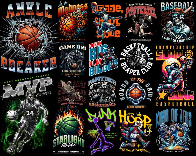 Vintage Basketball T-shirt Designs – Retro Sports Graphics (PNG Digital ...
