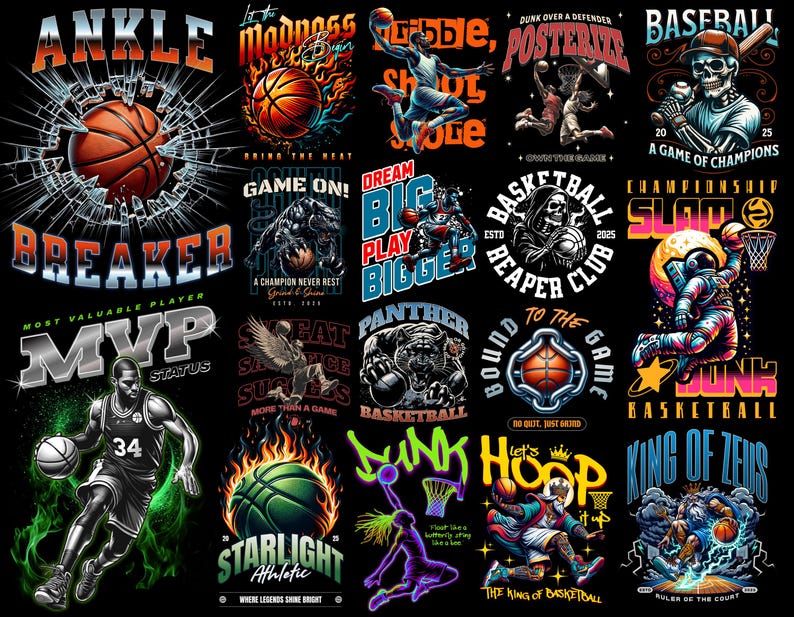 Vintage Basketball T-shirt Design Bundle PNG – Retro Streetwear ...