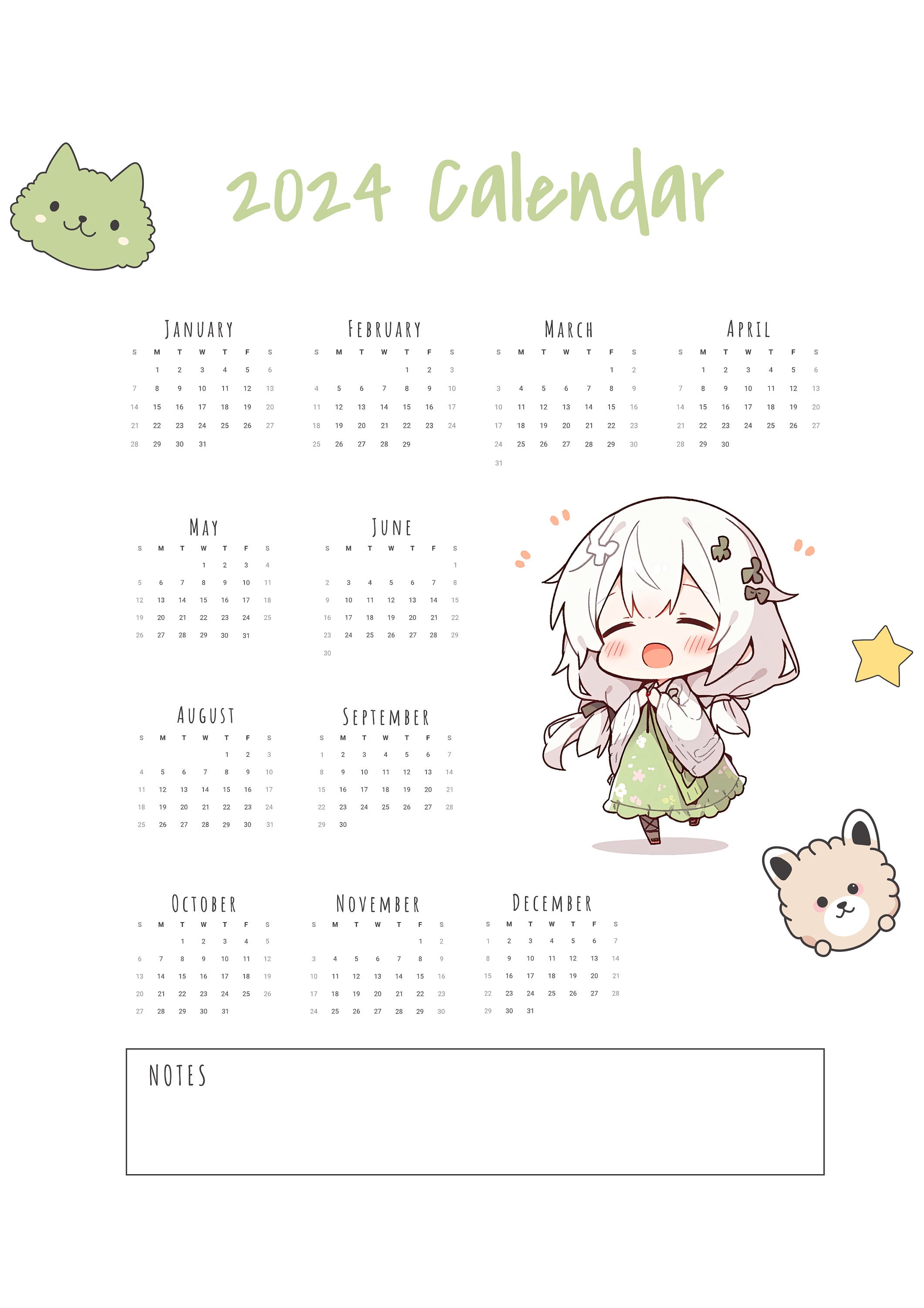 Printable Calendar 2024 Monthly Planner 2024 A4 Jellyfish Portrait ...