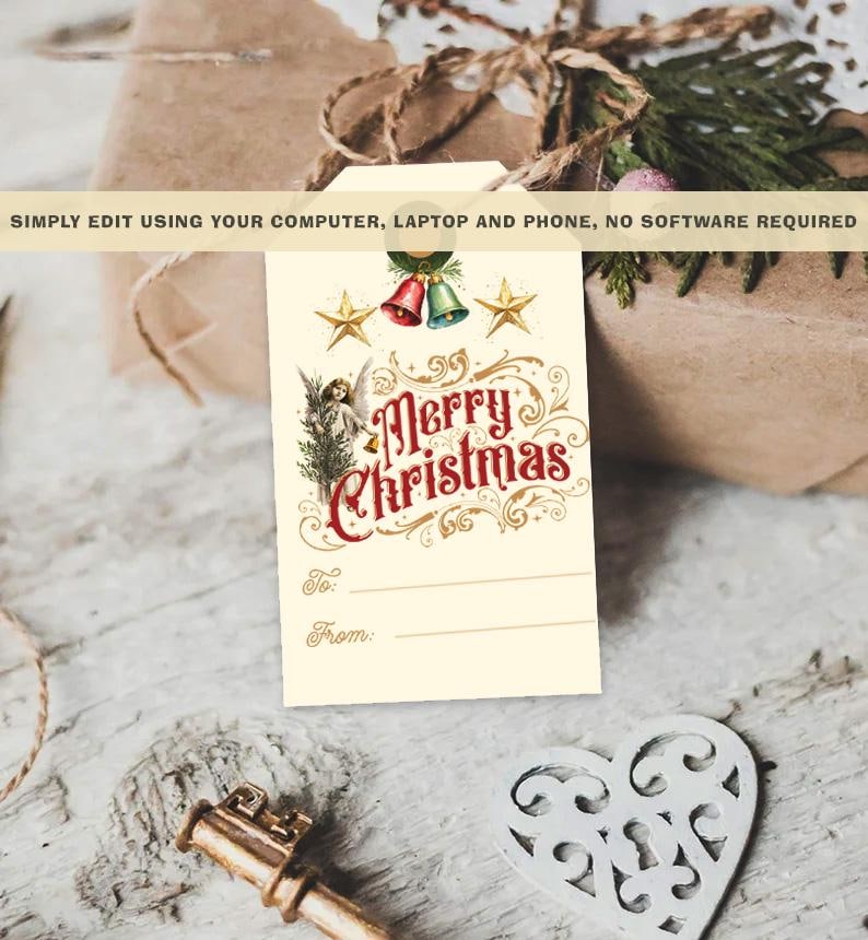 Editable Angel Christmas Gift Tags, Printable Canva Template (digital ...