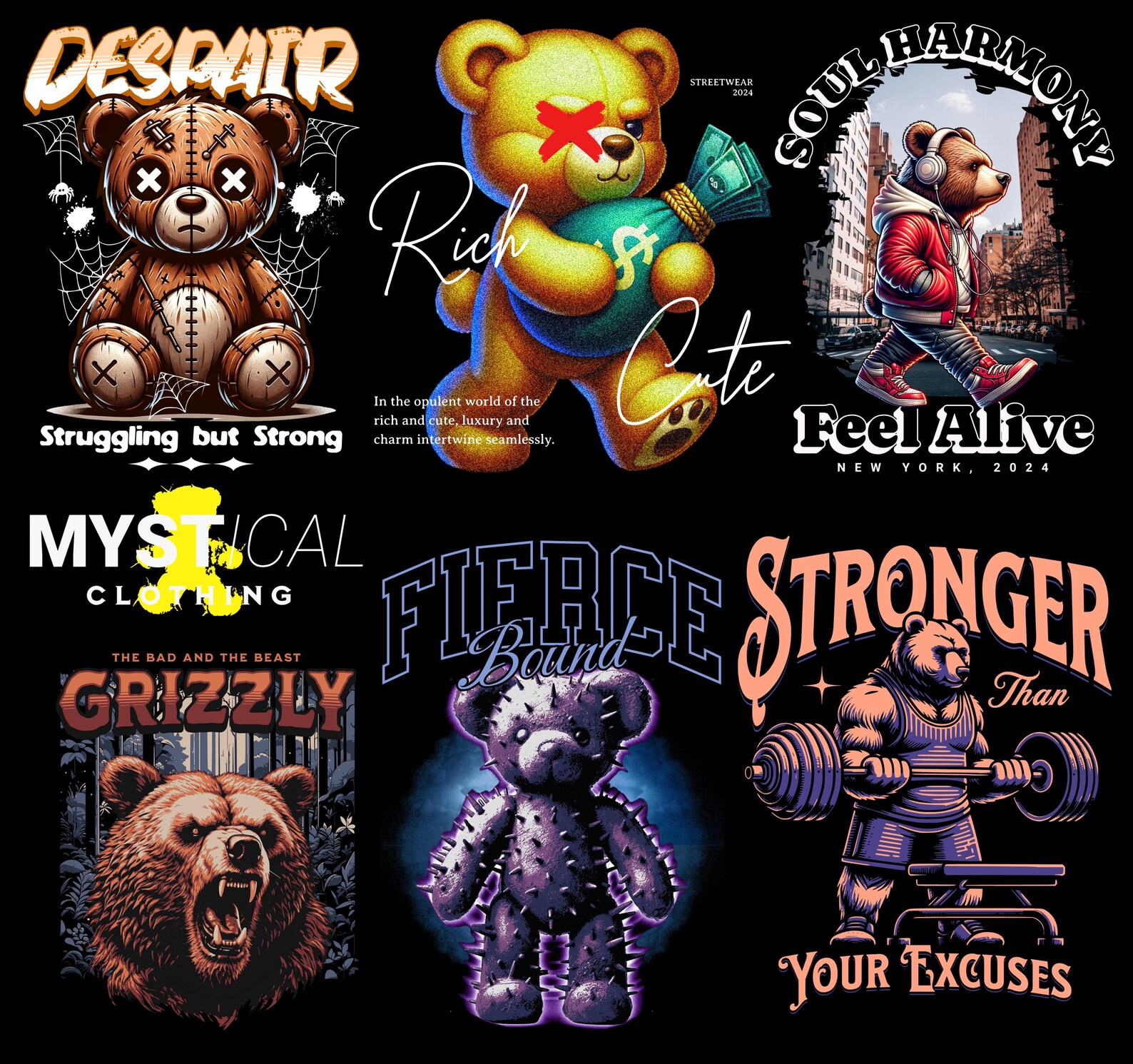Urban Teddy Bear T-shirt Designs Bundle (PNG) - Etsy