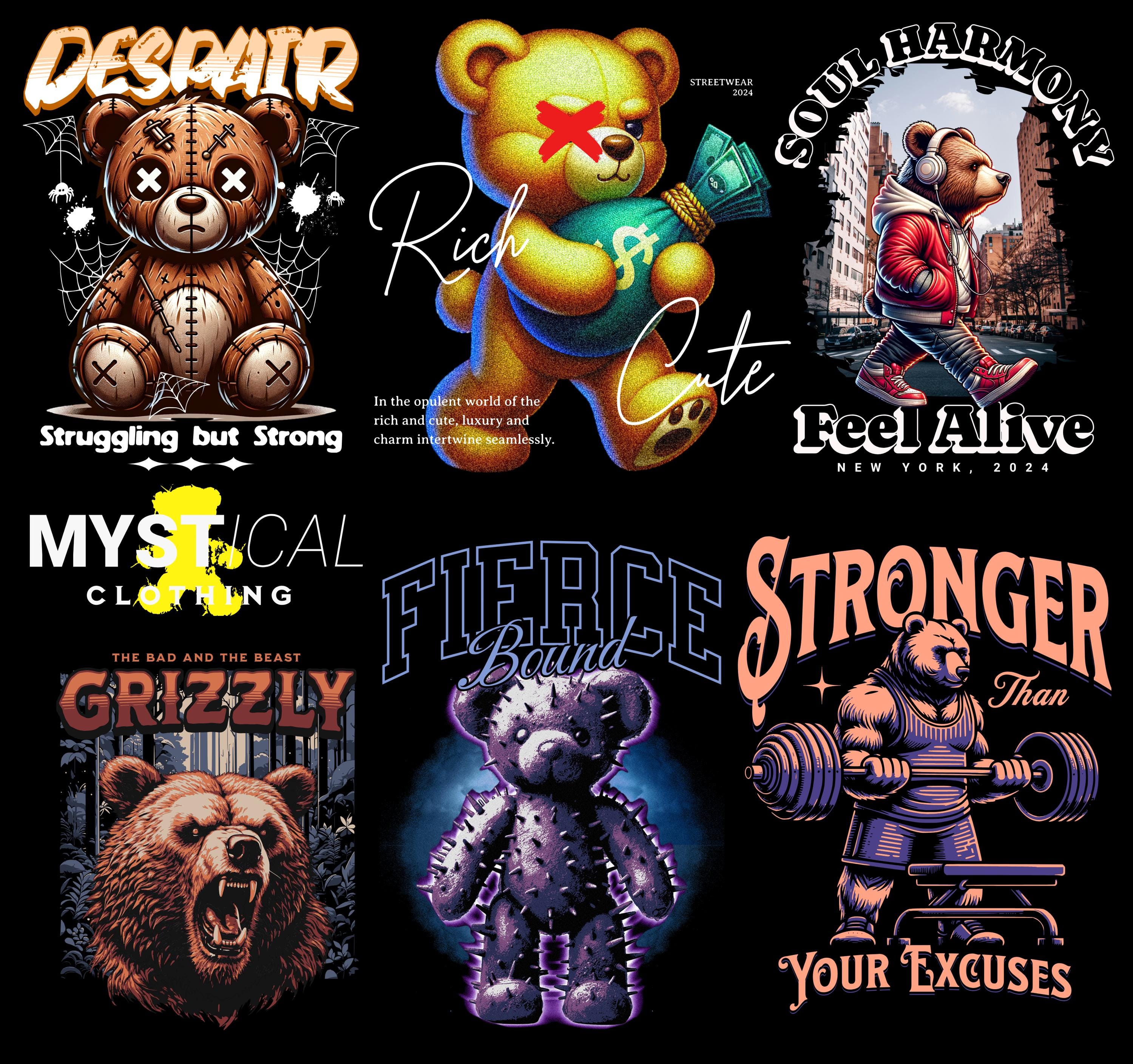 Urban Teddy Bear T-shirt Designs Bundle (PNG) - Etsy