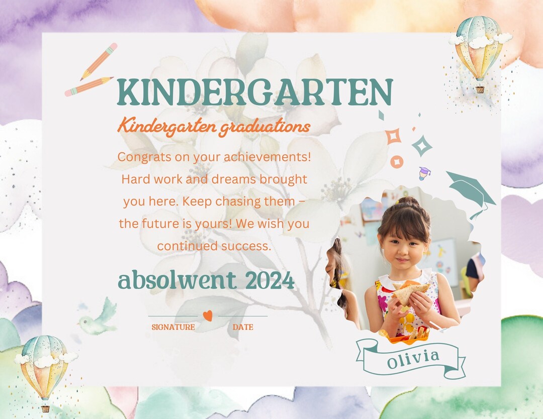 Editable Kindergarten Diploma, Canva Template for Kids, Personalized ...
