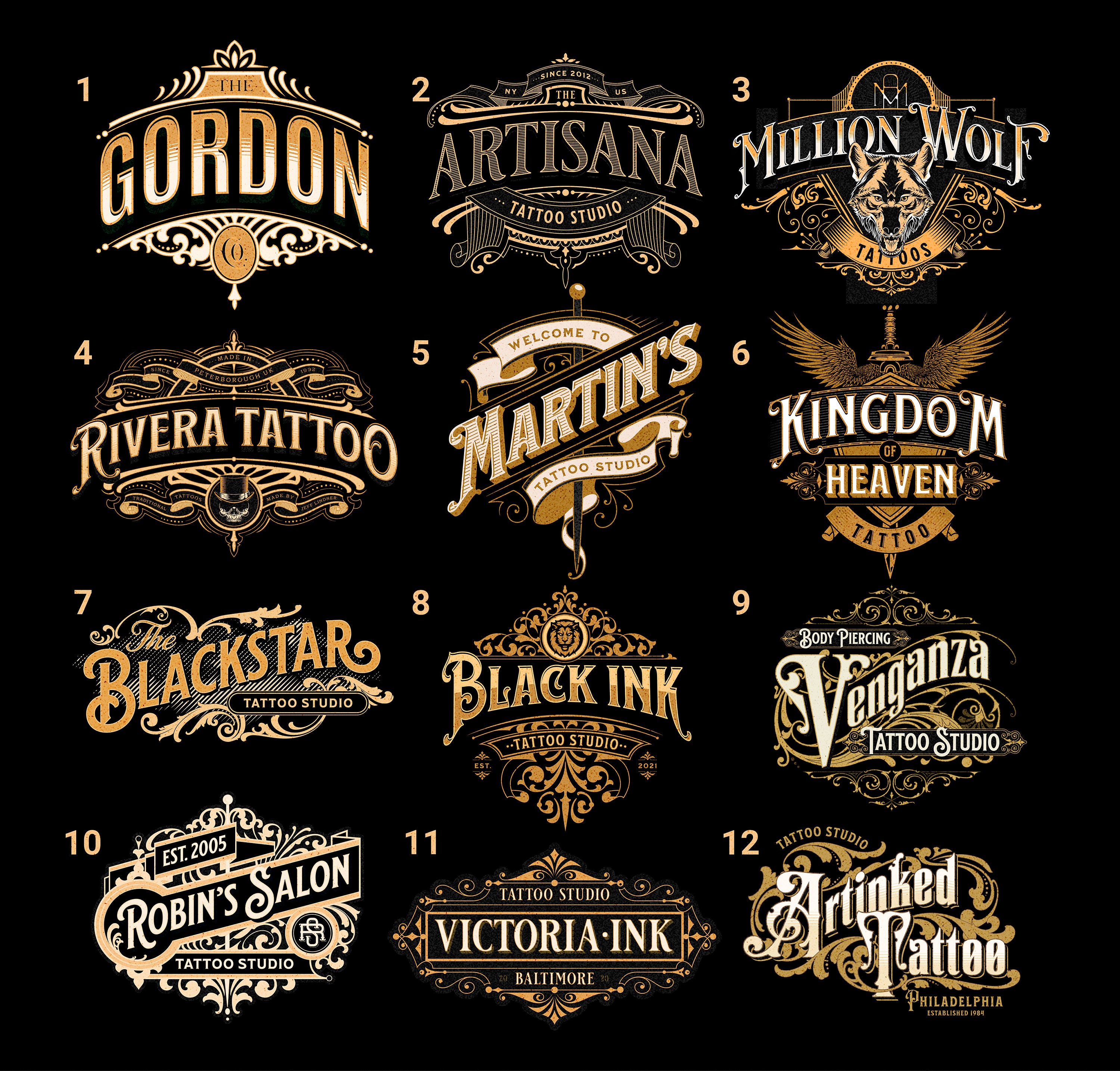 Tattoo Studio Logo - Ornament Logo Design Victorian Vintage Logo - Etsy