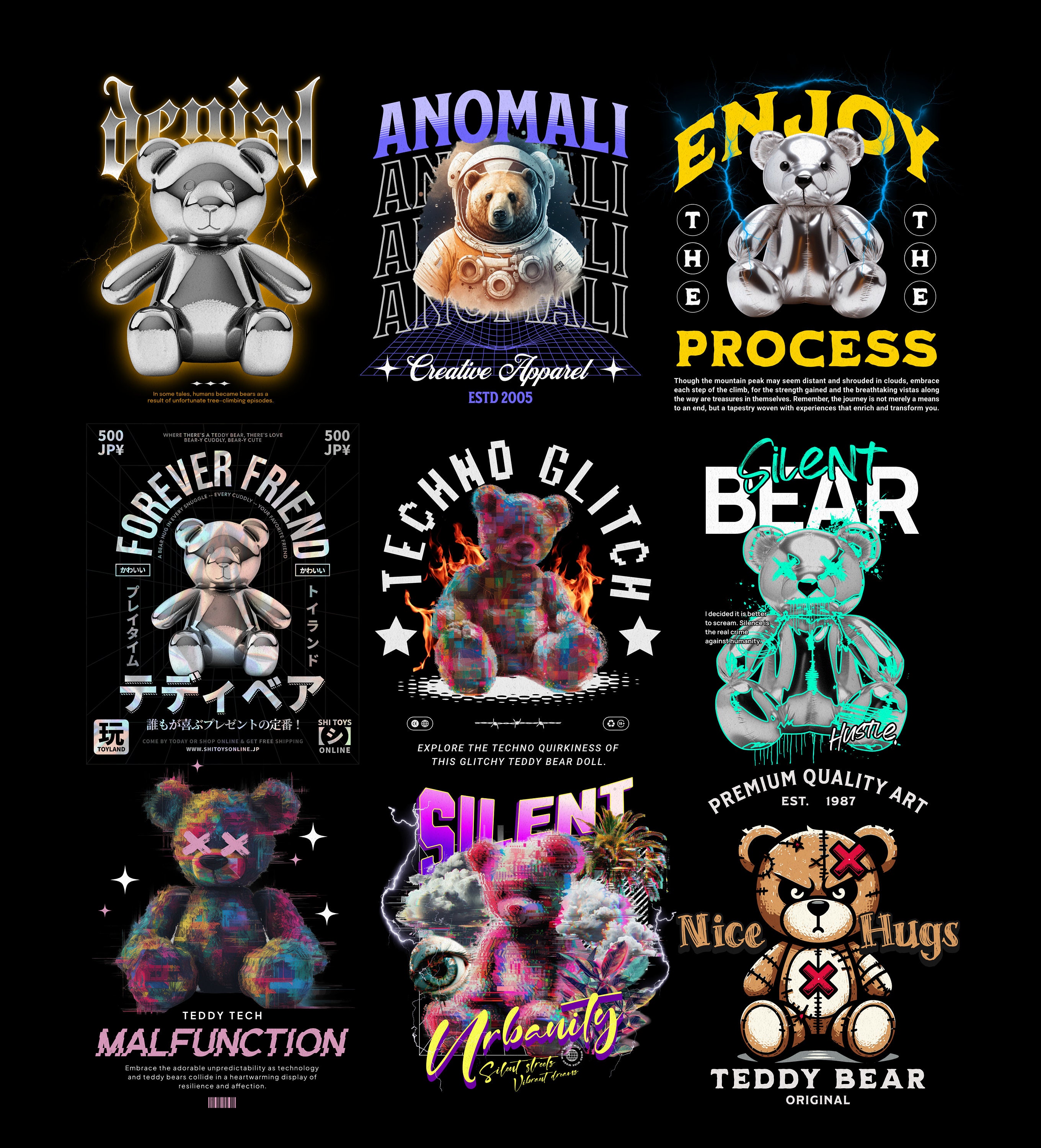 Urban Teddy Bear T-shirt Designs Bundle (PNG) - Etsy