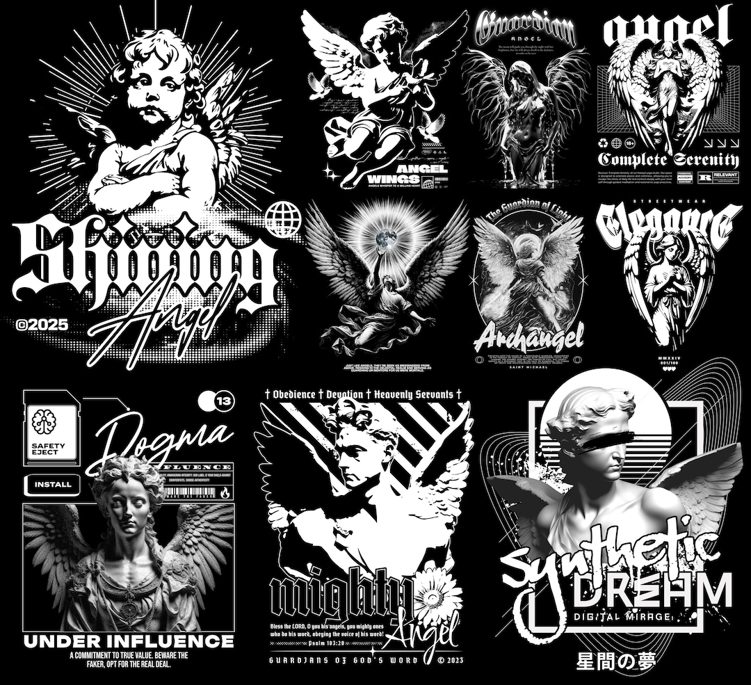 Urban Angel Streetwear Monochrome PNG Designs Bundle - High-resolution ...