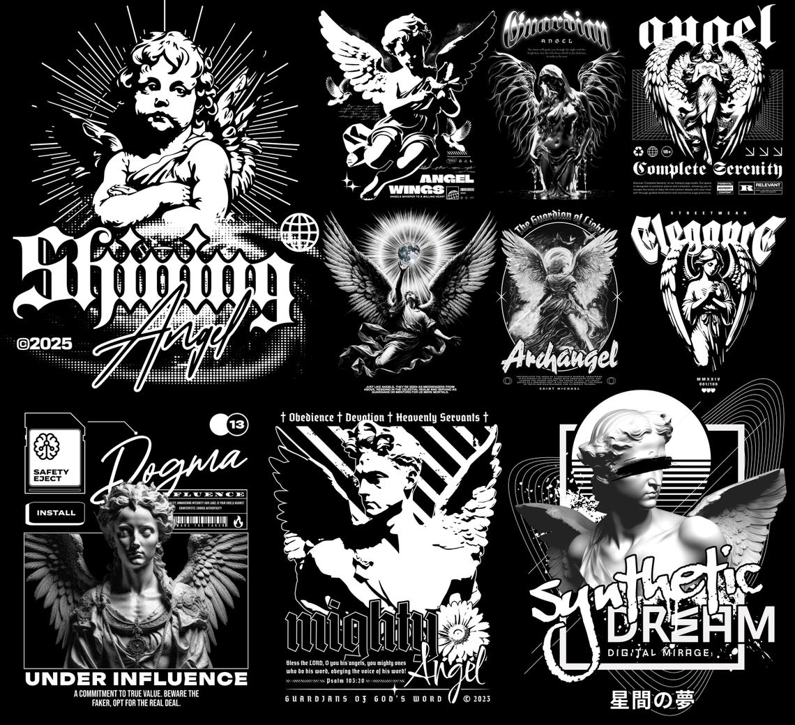 Urban Angel Streetwear Monochrome PNG Designs Bundle - High-resolution ...