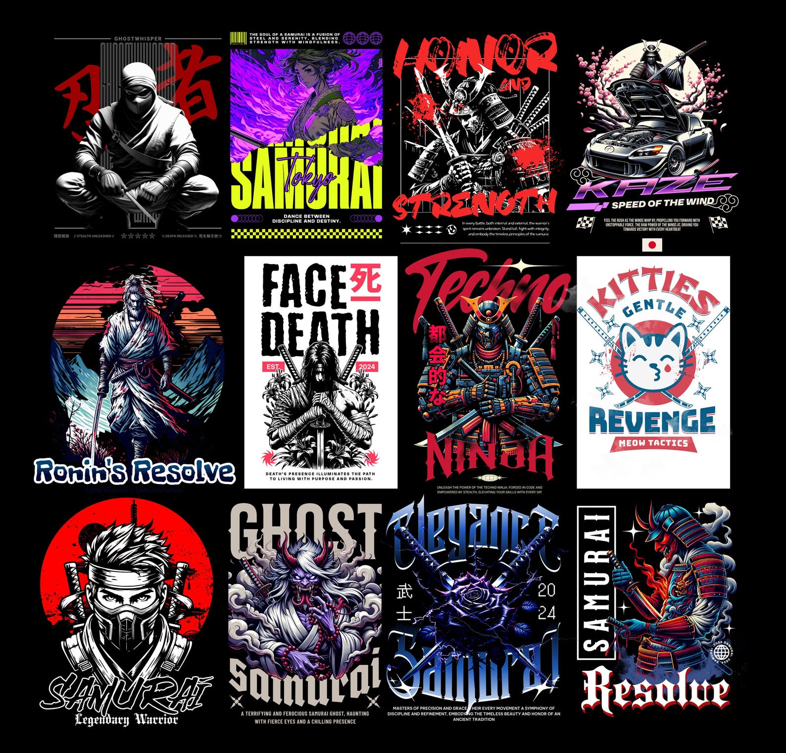 Japanese Design Bundle: Samurai Designs - Streetwear T-shirts - Urban ...