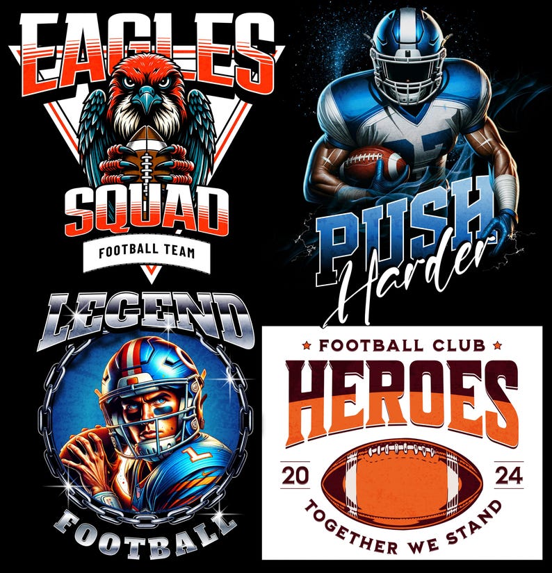 Team Logo Football. American Football Design Bundle T-shirt PNG, Unique ...