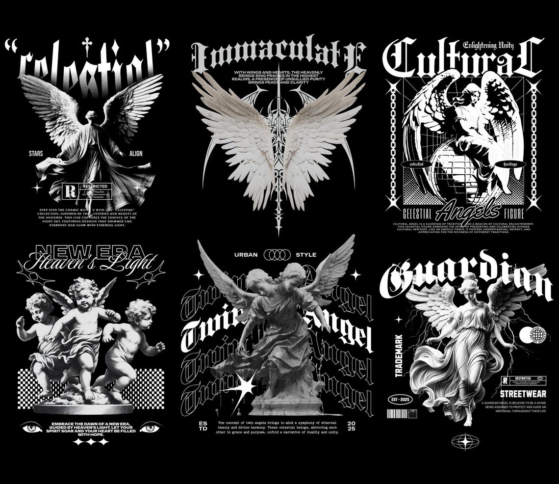Urban Angel Streetwear Monochrome PNG Designs Bundle - High-resolution ...