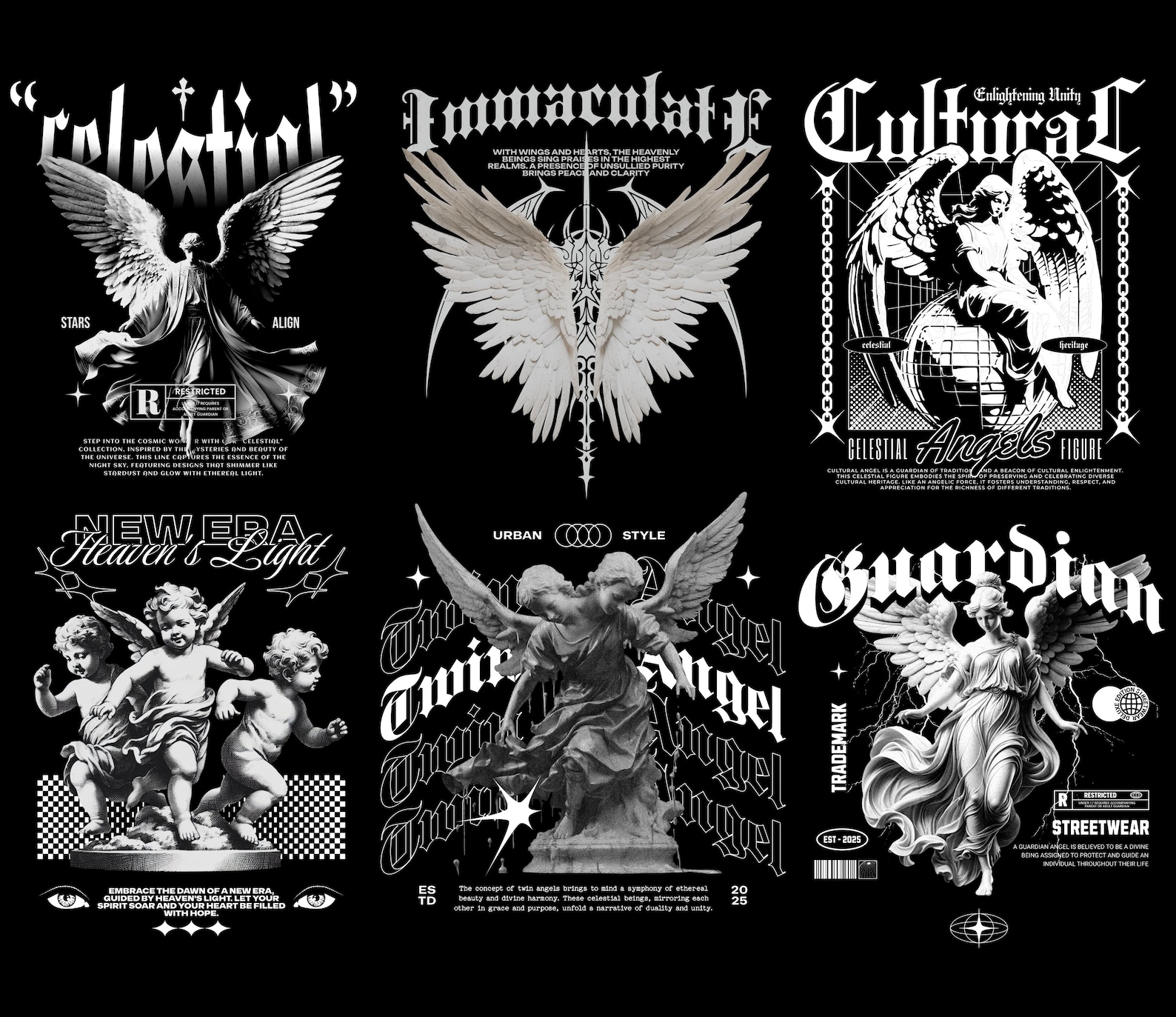 Urban Angel Streetwear Monochrome PNG Designs Bundle - High-resolution ...