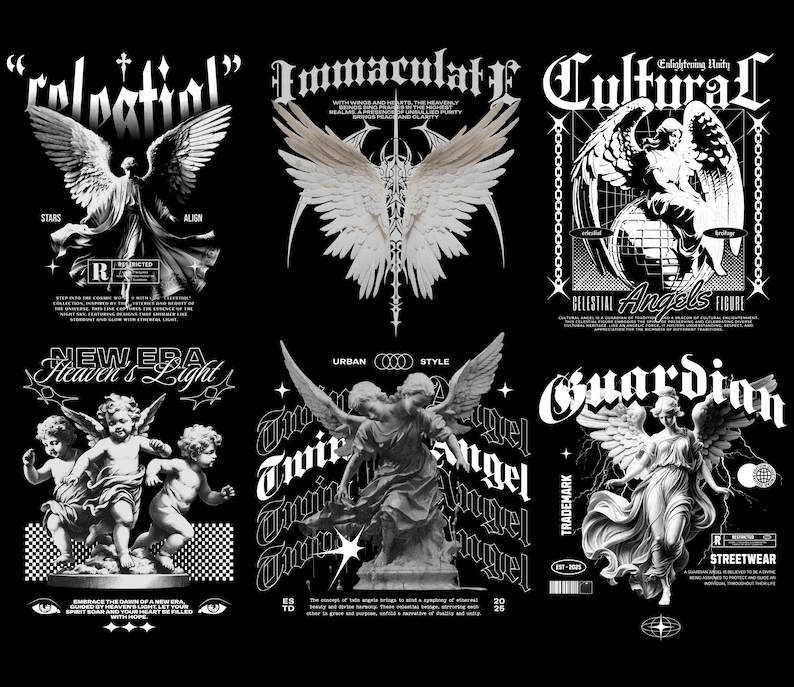 Urban Angel Streetwear Monochrome PNG Designs Bundle - High-resolution ...