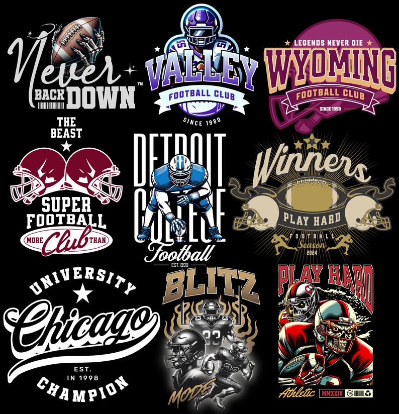 Team Logo Football. American Football Design Bundle T-shirt PNG, Unique ...