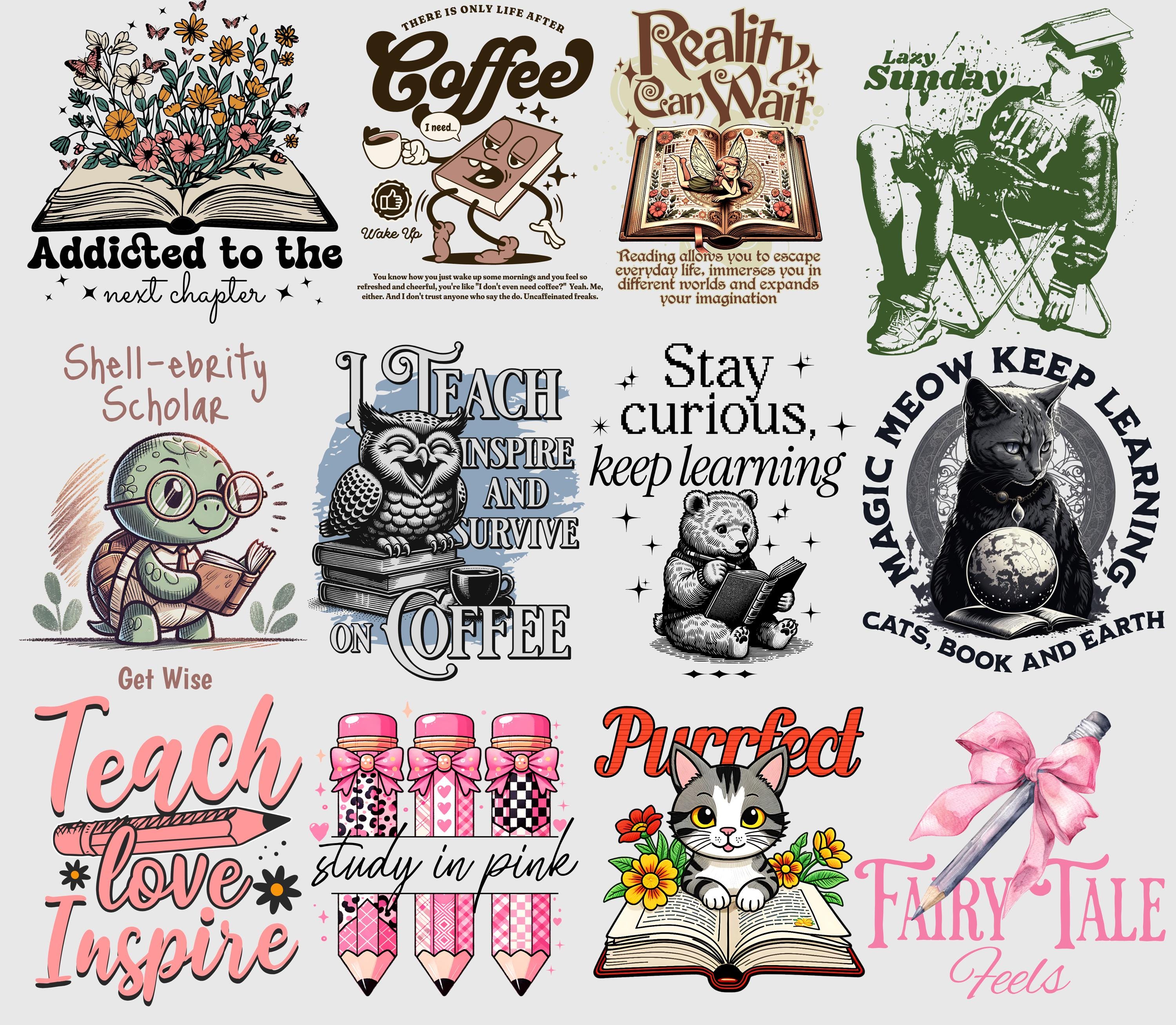 Books Quotes Bundle Png Instant Download, Book Reading Png, Booktrovert ...