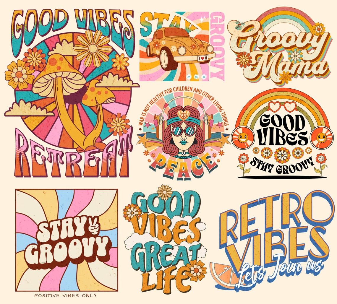 Retro Groovy Characters Bundle PNG, Funky Digital Graphics,summer Png ...