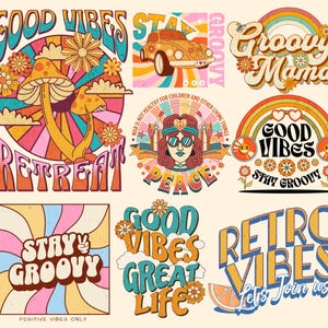 Retro Groovy Characters Bundle PNG, Funky Digital Graphics,summer Png ...