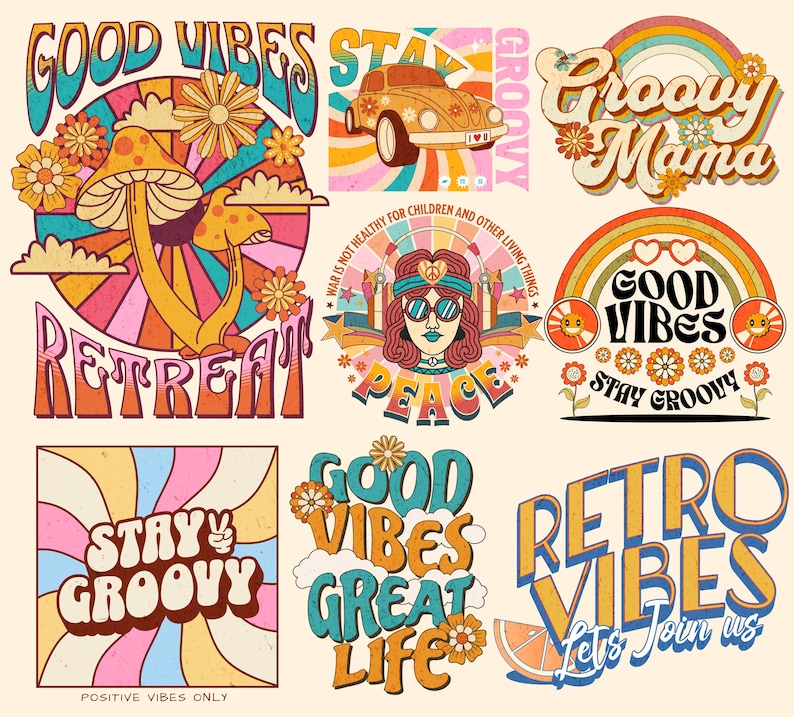 Retro Groovy Characters Bundle PNG, Funky Digital Graphics,summer Png ...