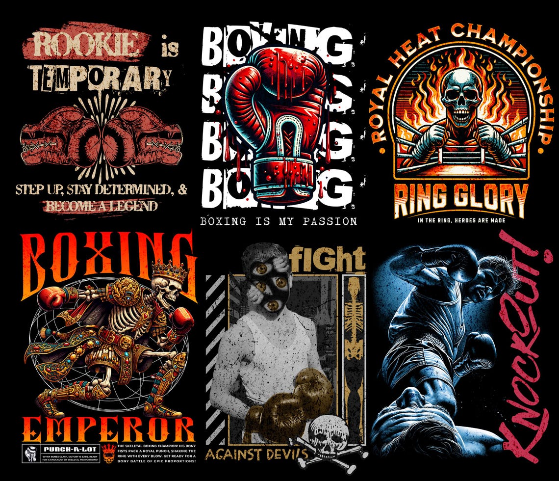 Boxing Trending T-shirt Design PNG File Bundle, Premium Quality ...