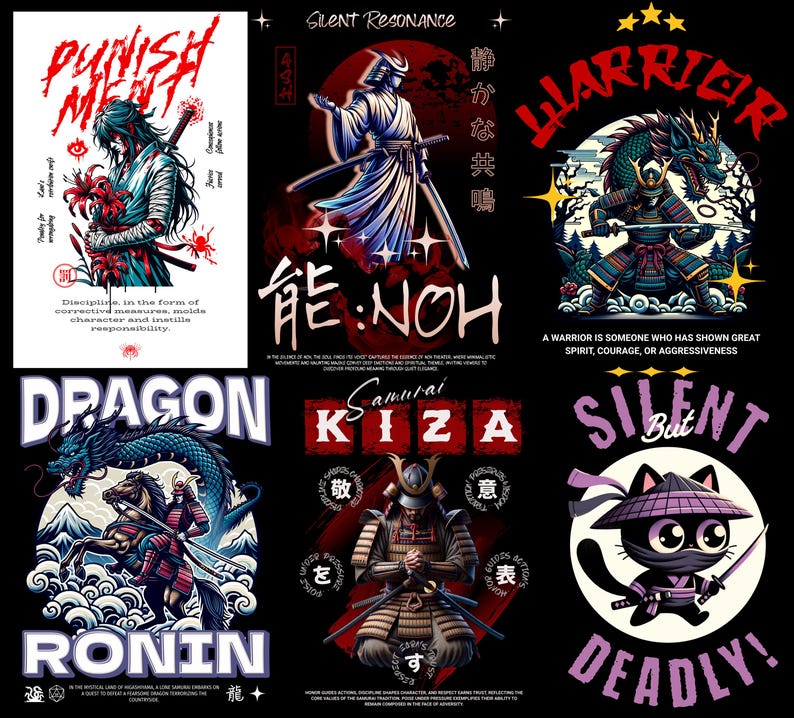 Japanese Design Bundle: Samurai Designs - Streetwear T-shirts - Urban ...