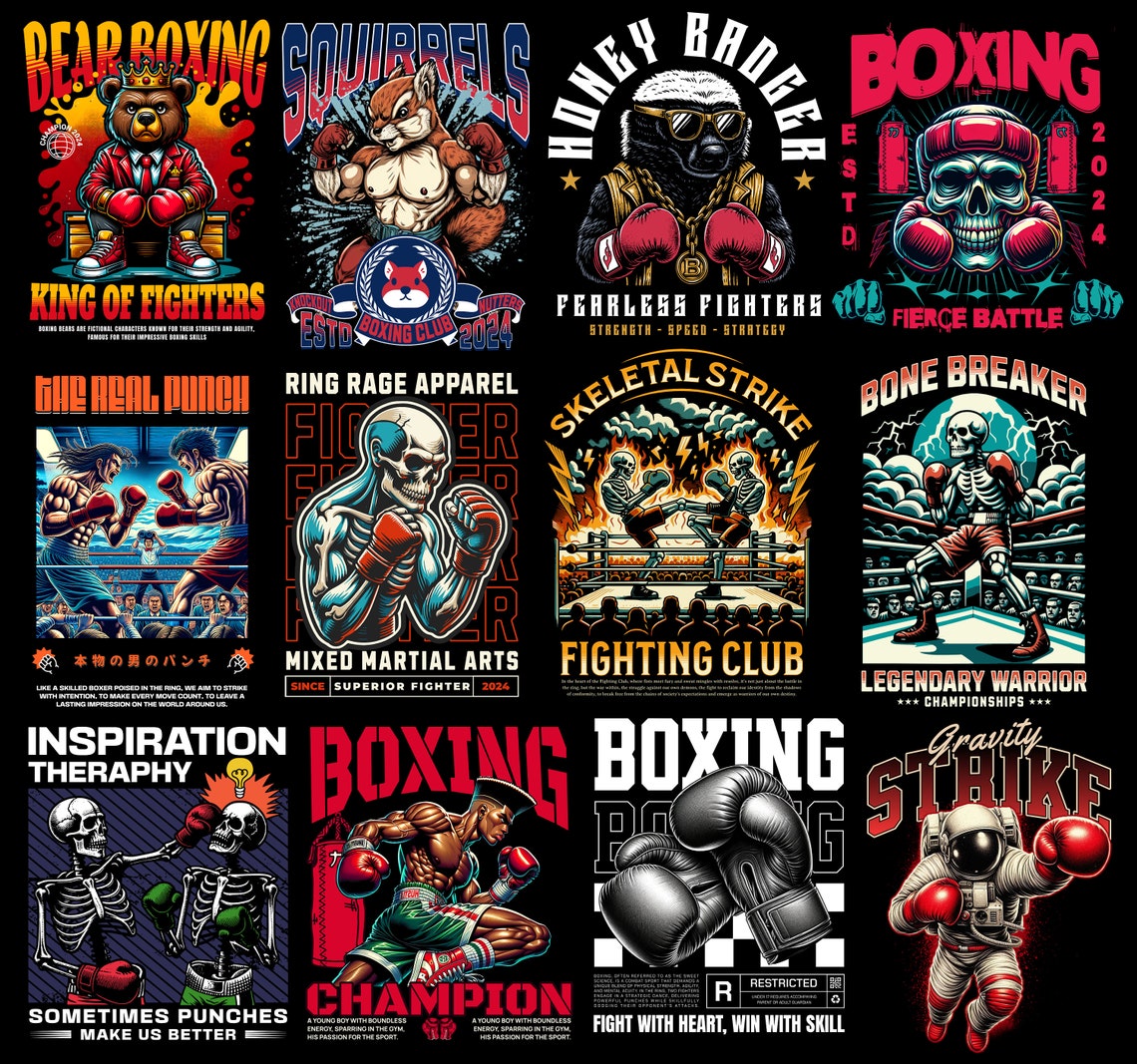 Boxing Trending T-shirt Design PNG File Bundle, Premium Quality ...