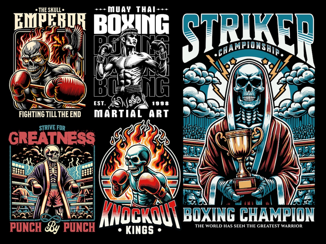 Boxing Trending T-shirt Design PNG File Bundle, Premium Quality ...
