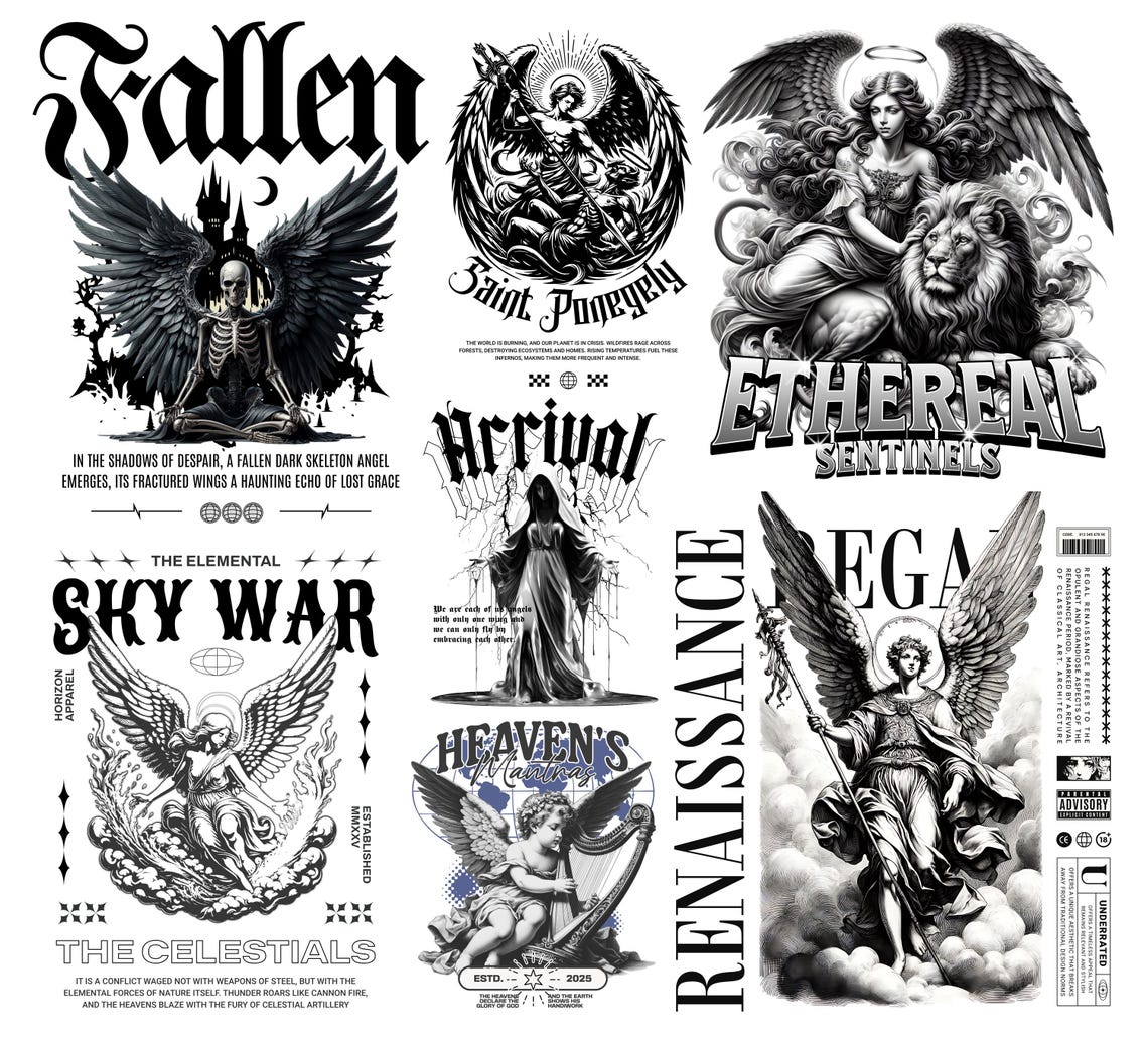 Urban Angel Streetwear Monochrome PNG Designs Bundle - High-resolution ...