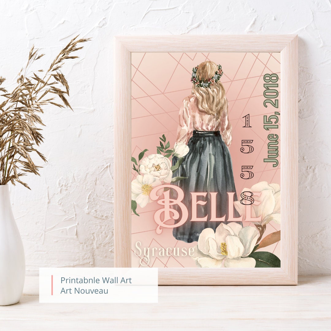 Little Girl Pastel Bedroom Wall Art Commemorative Customizable Digital ...